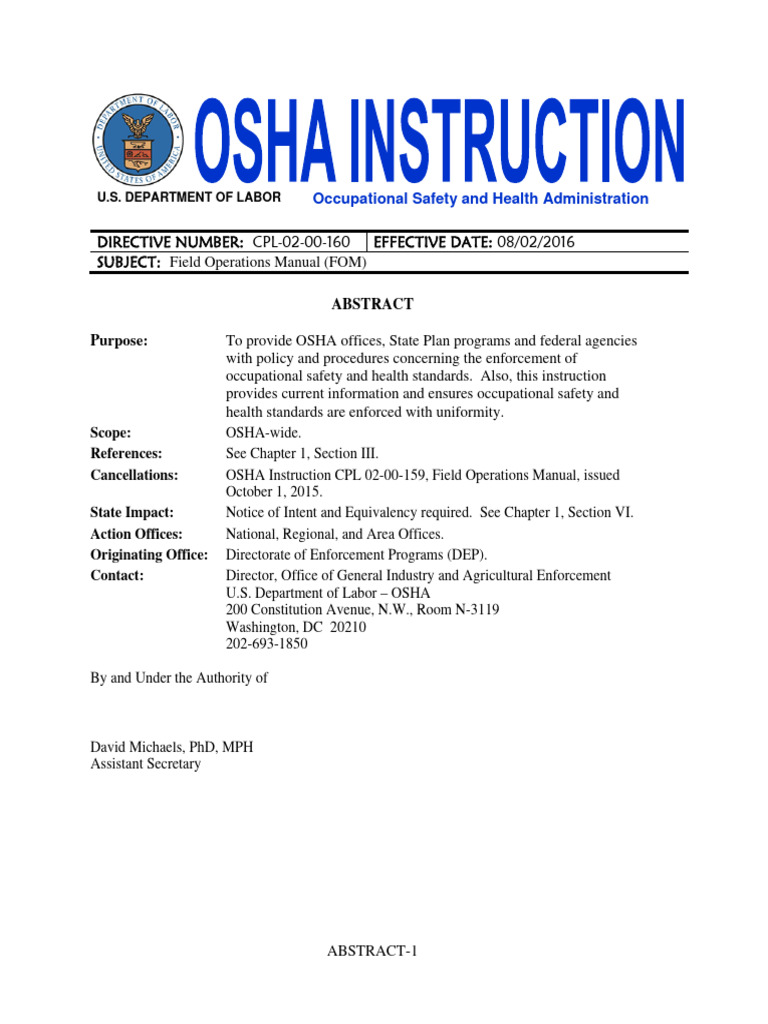 OSHA - Field Operations Manual (FOM) | PDF | Occupational Safety And ...