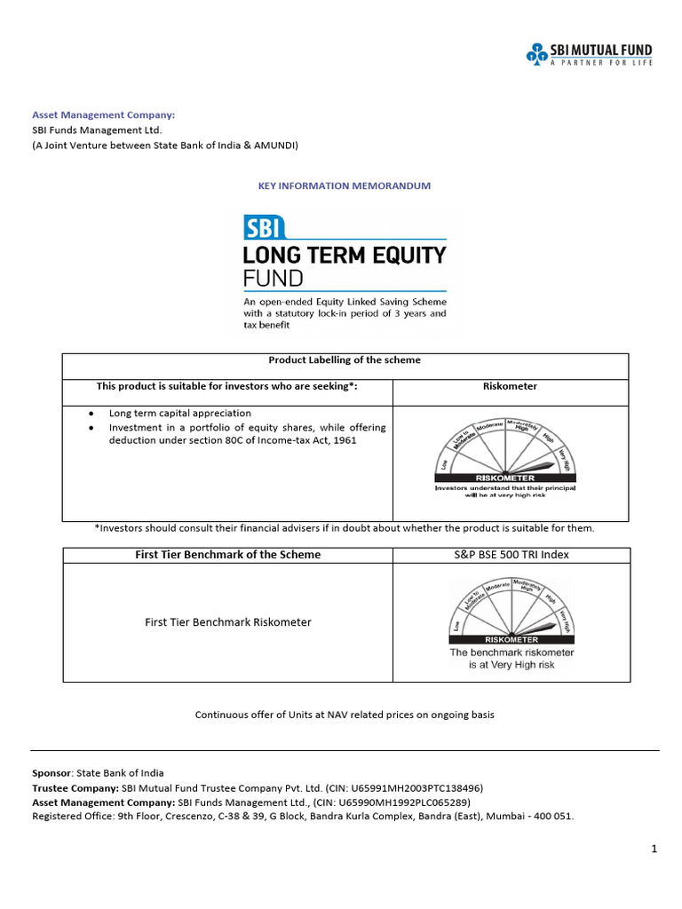 SBI Long Term Equity Fund Overview | PDF | Financial Risk | Investment Fund