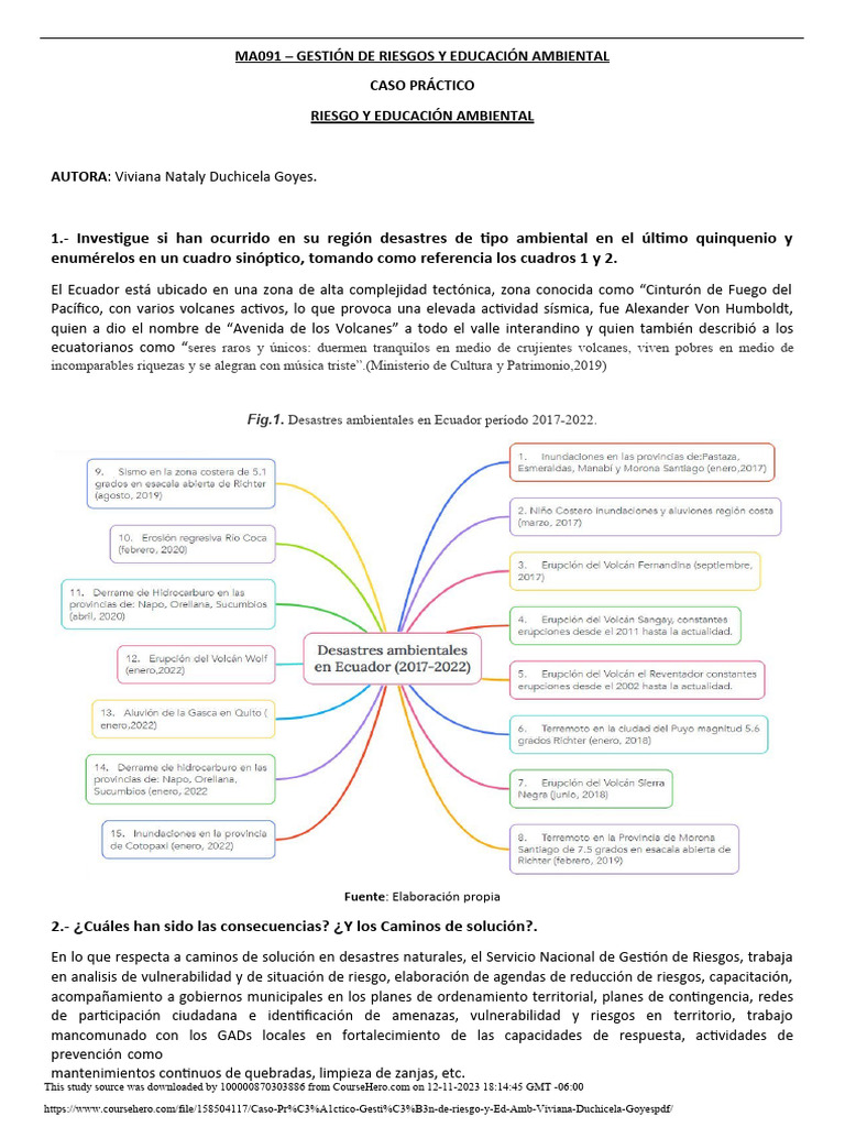 Caso PR Ctico Gesti N de Riesgo y Ed. Amb. Viviana Duchicela Goyes PDF | PDF | Ecuador ...