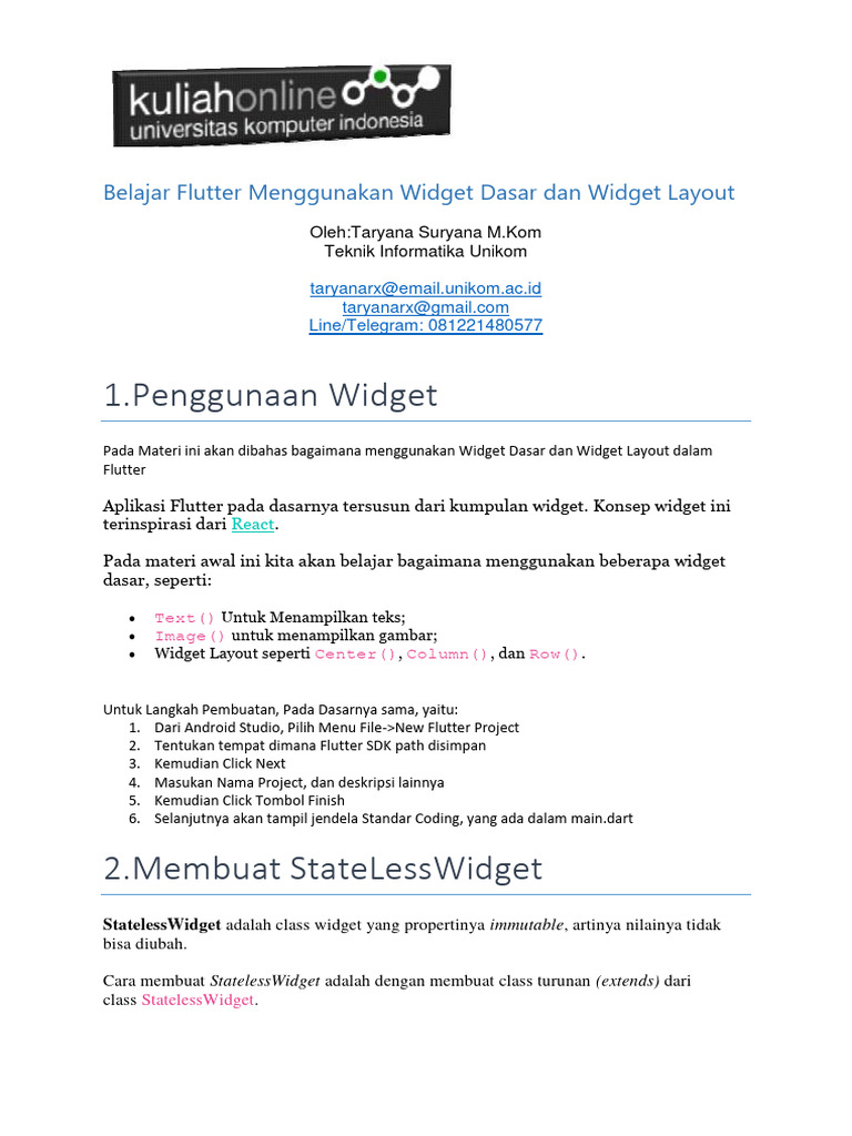 Belajar Flutter Menggunakan Widget Dasar Dan Widget Layout | PDF Belajar Flutter Menggunakan Widget Dasar Dan Widget Layout | PDF