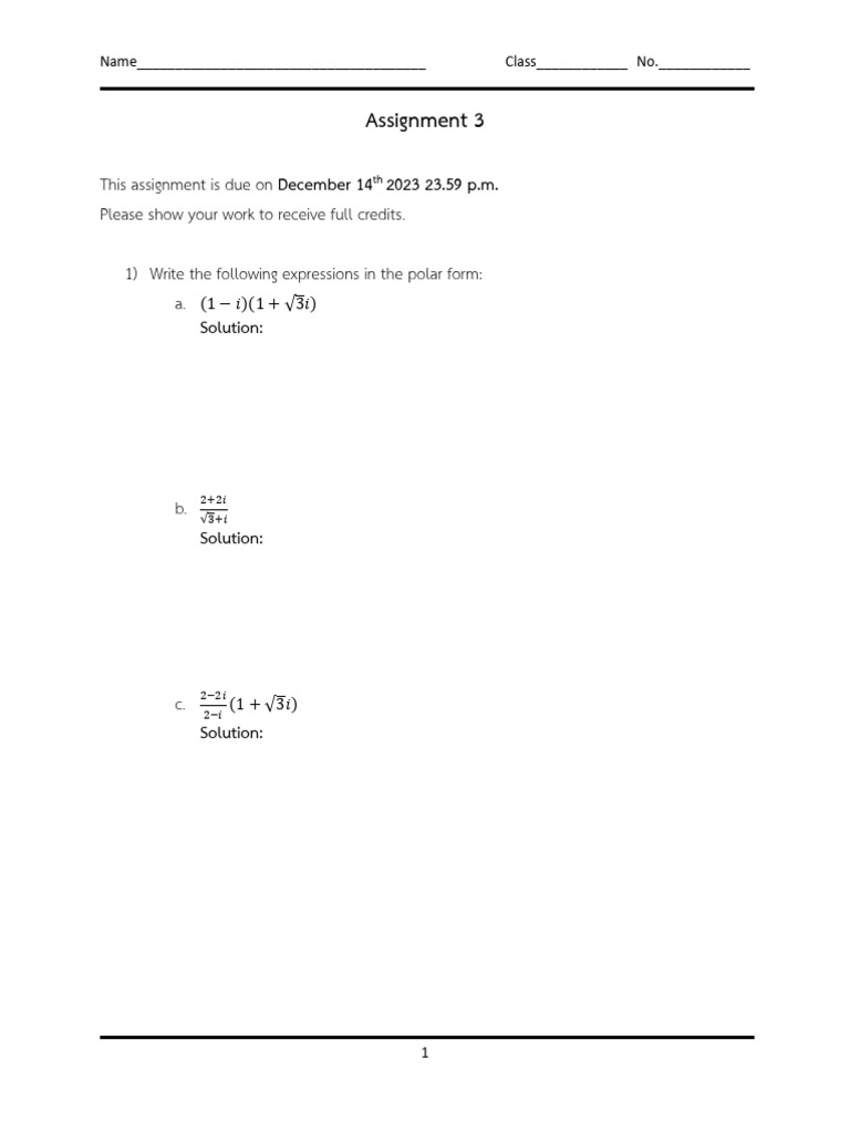 Assignment 3 Complex Numbers | PDF | Complex Number | Mathematical Relations