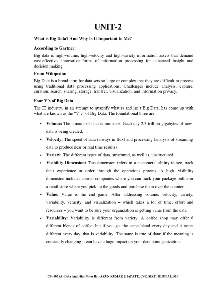 UNIT 2 Notes by ARUN JHAPATE | PDF | Apache Hadoop | Big Data
