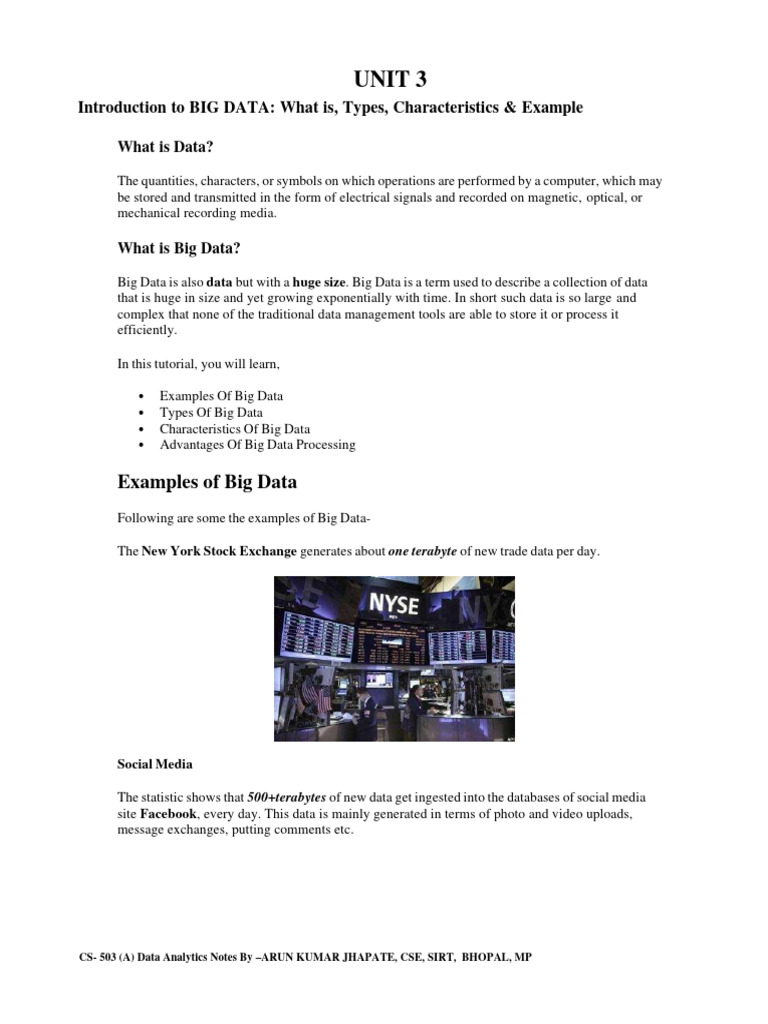 UNIT 3 Notes by ARUN JHAPATE | PDF | Big Data | Data