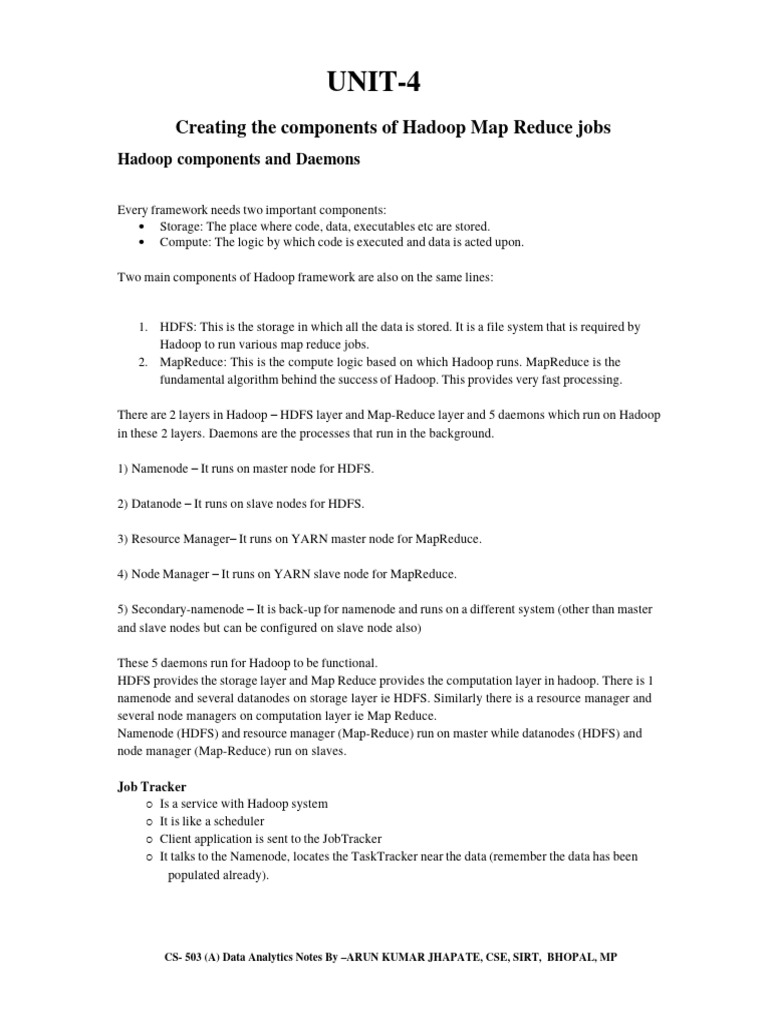 Unit 4 Notes By Arun Jhapate Pdf Apache Hadoop Map Reduce 1878