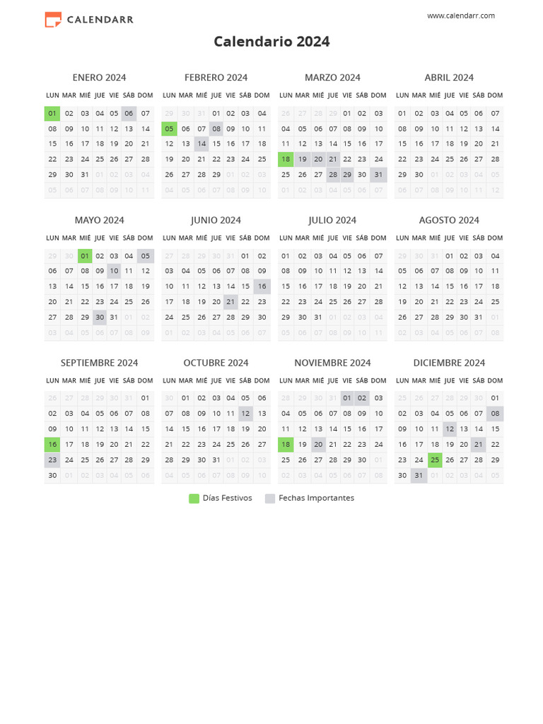 Calendario 2024 en México (Para Imprimir) - Calendarr | PDF | Observancias