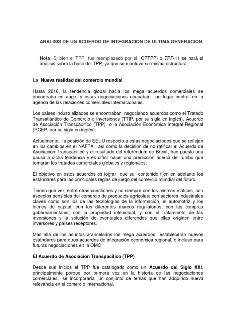 Un Resumen Del TPP | PDF | Acuerdo de Asociación Transpacífico | El comercio internacional