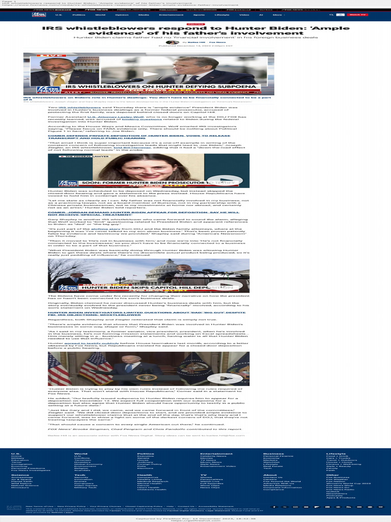 Irs Whistleblowers Respond To Hunter Biden Ample Evidence Pdf 4410