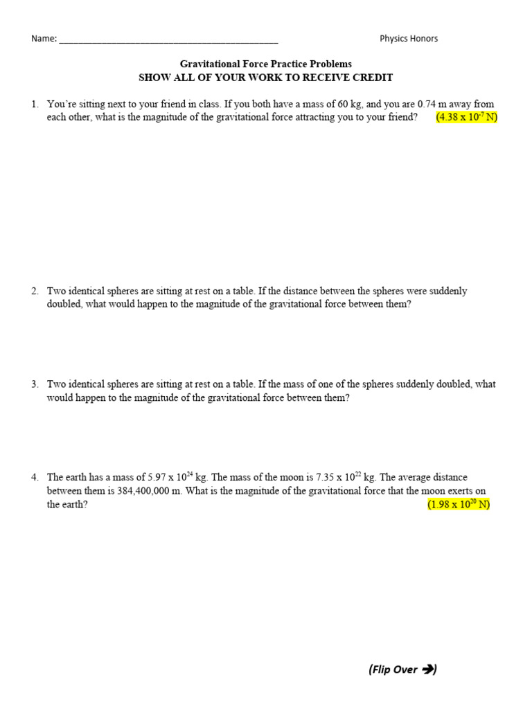 3.1canvas - Gravitational Force Practice Problems | PDF