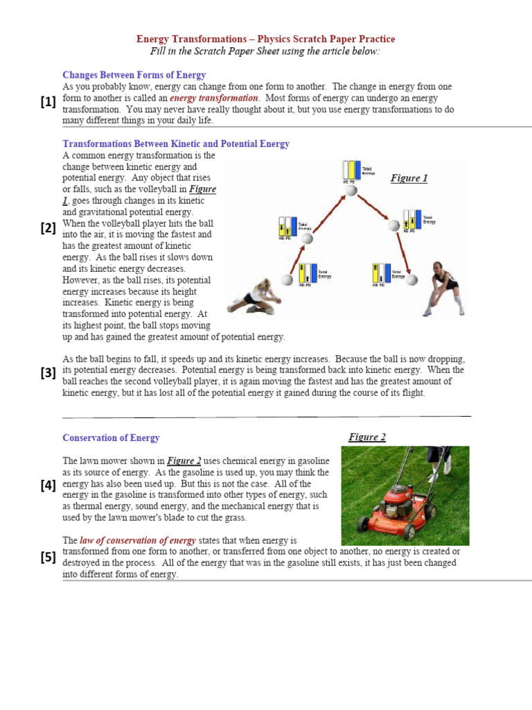 Physics Day Scratch Paper Energy Transformations Reading | PDF ...