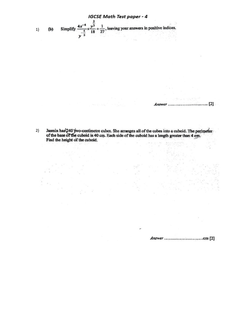 IGCSE Math Test paper - 4 | PDF