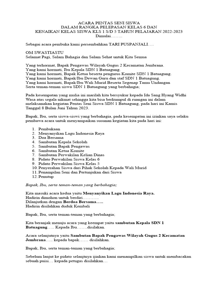 Susunan Acara Pentas Seni Sekolah | PDF