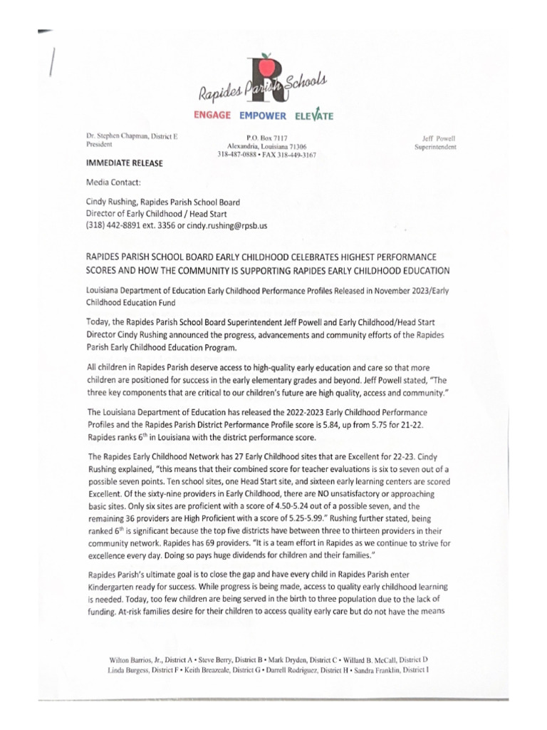 Rapides Parish School Board On The RECN Performance Scores | PDF