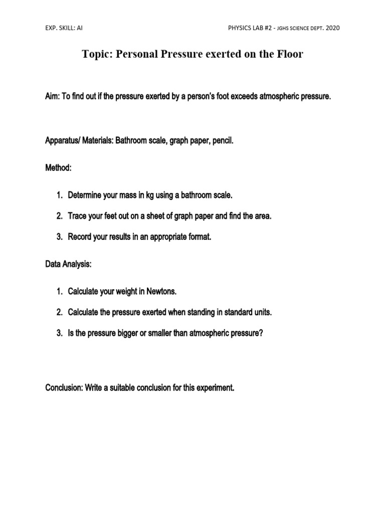 Personal Foot Pressure vs. Atmospheric | PDF | Teaching Methods ...