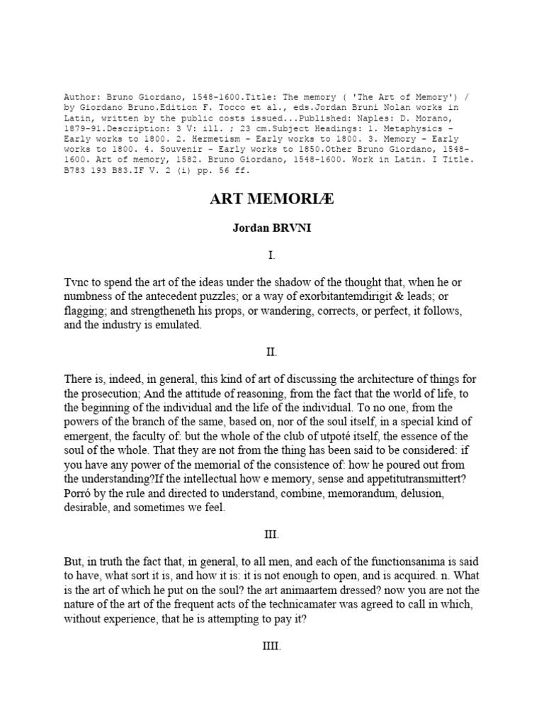 The Art of Memory by Giordano Bruno 1548 | PDF | Thought | Reason