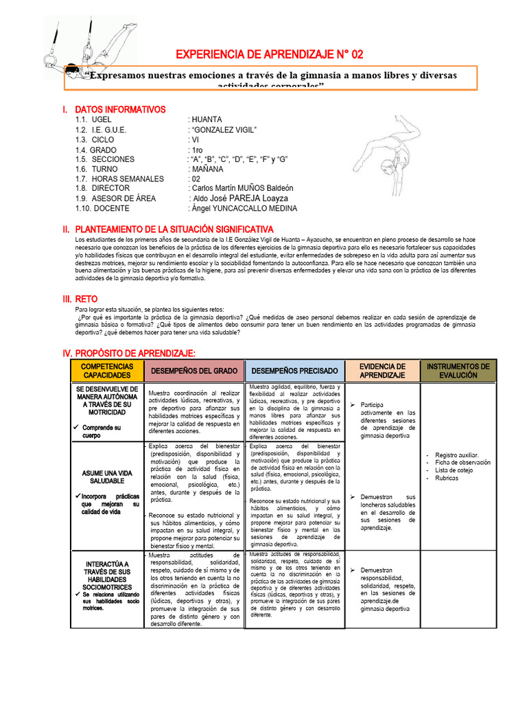 Experiencia De Aprendizaje Nº 02 Gimnasia 2 Pdf Aprendizaje