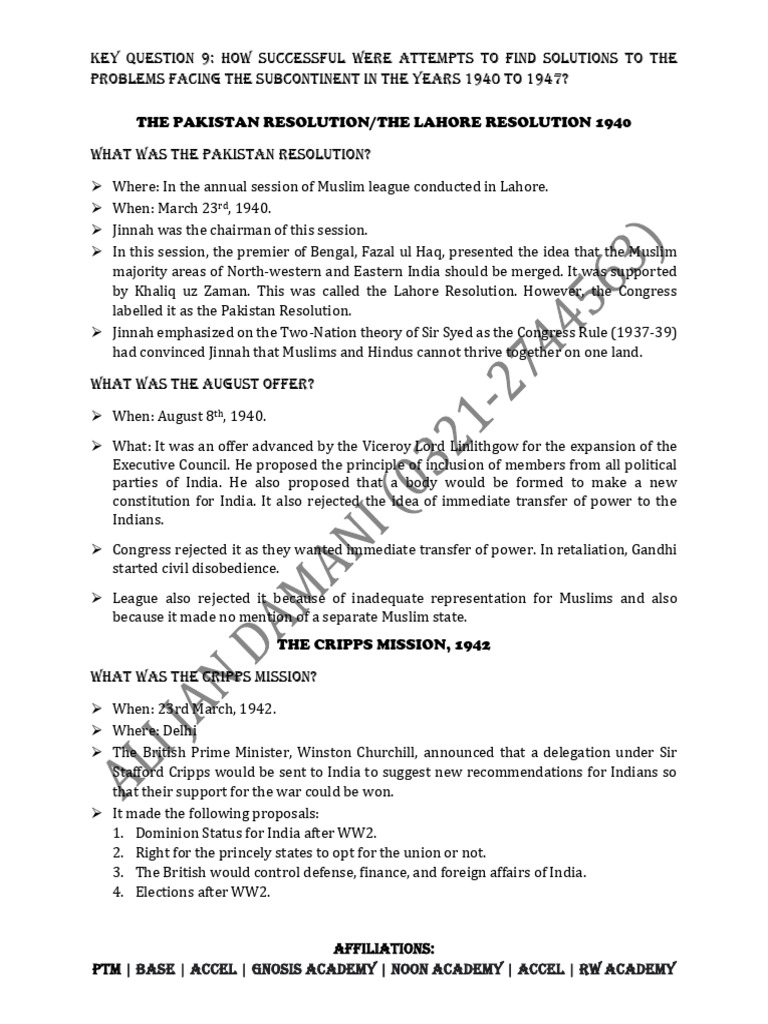 Hitsory Chpater 9 | PDF | Muhammad Ali Jinnah | British Raj