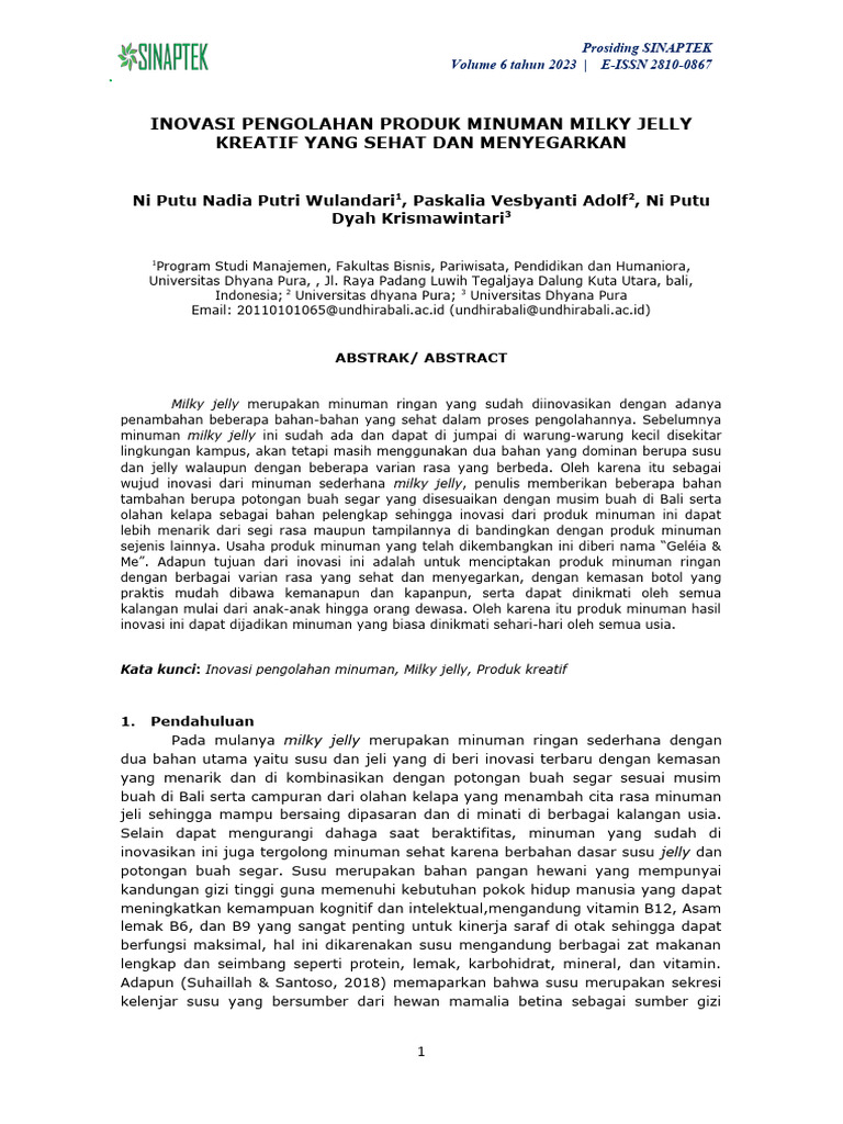 Template Prosiding Sinaptek Milky Jelly | PDF