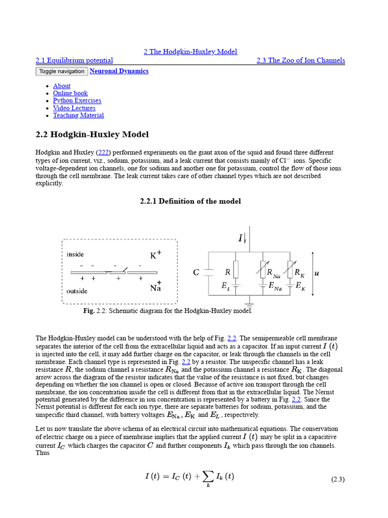 2.2 Hodgkin-Huxley Model - Neuronal Dynamics Online Book | PDF | Action Potential | Membrane ...