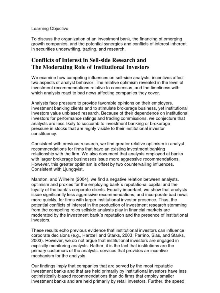 Conflicts of Interest in Sell-Side Research and The Moderating Role of ...
