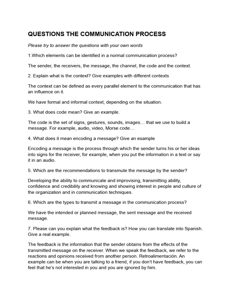 Questions The Communication Process | PDF | Communication | Code