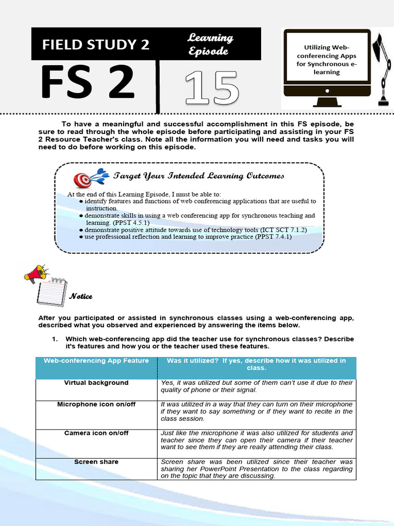 FS2 Le15 | PDF | Teachers | Web Conferencing