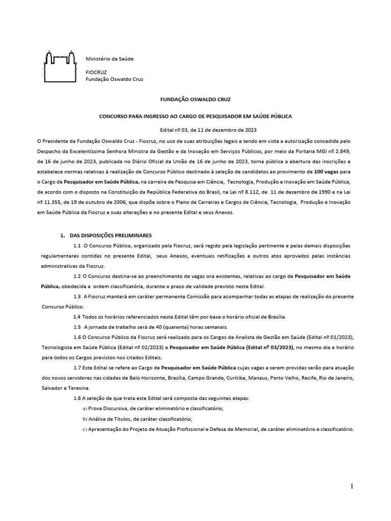Edital Pesquisador 11122023 Final | PDF | Deficiência | Brasil