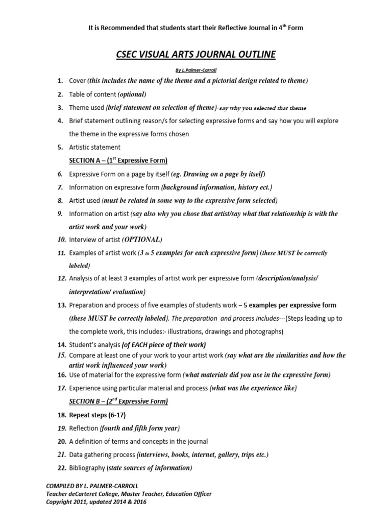 Csec Visual Journal Outline Updated[1] | PDF