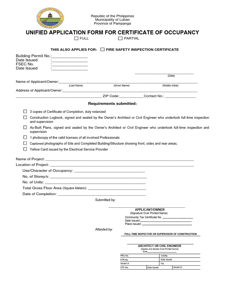 BLDG PERMIT & OCCUPANCY FORMS | PDF