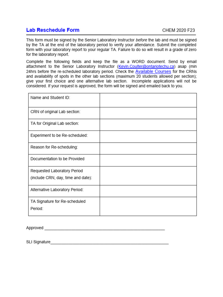 Lab Reschedule Form 2020 F23 | PDF Lab Reschedule Form 2020 F23 | PDF