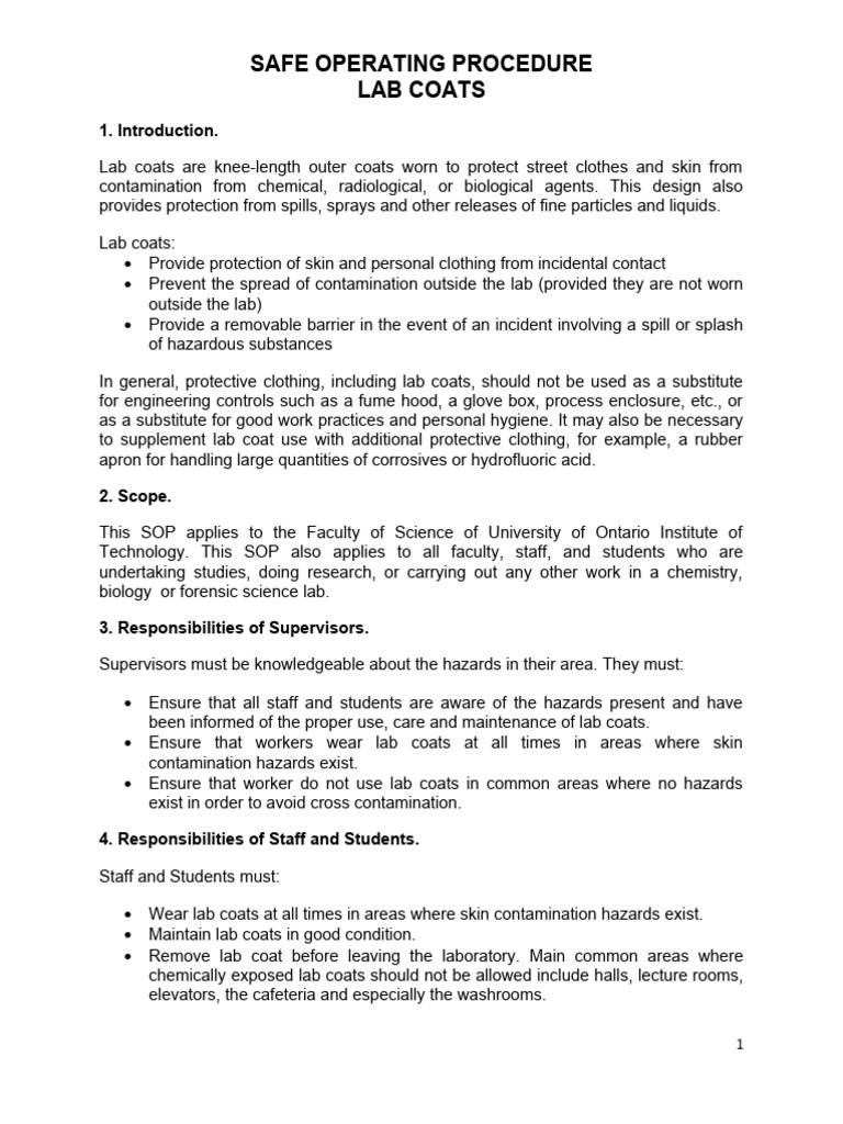 SOP Use of Lab Coats F19 | PDF | Laboratories | Personal Protective ...