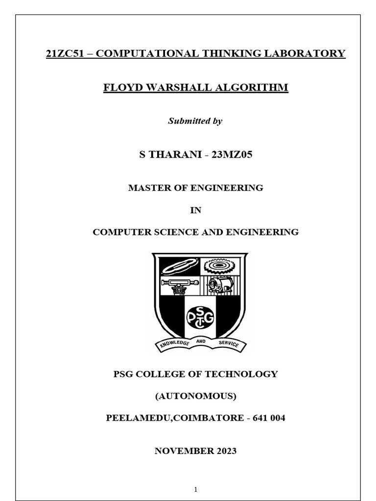 23mz05-Floyd Warshall Algorithm | PDF | Computing | Computer Science