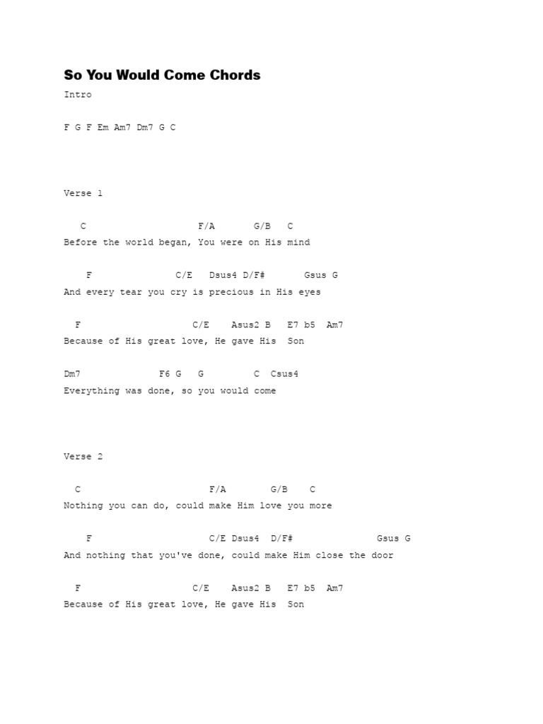 So You Would Come Chords | PDF