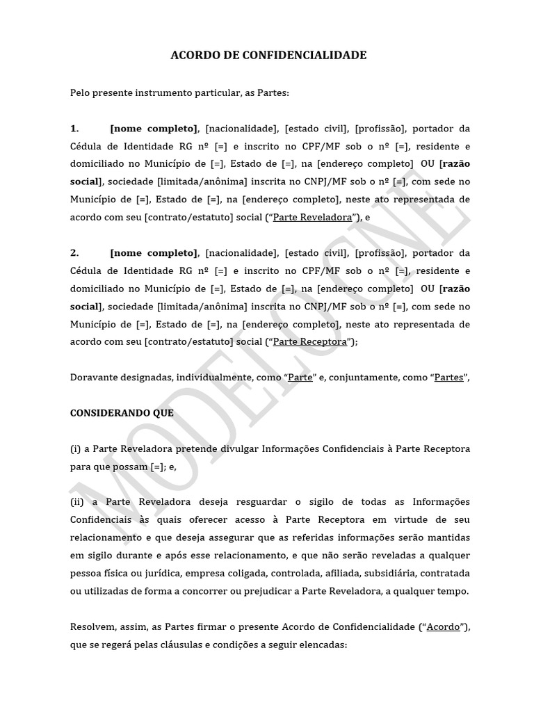 Modelo NDA Unilateral | PDF | Confidencialidade | Informação