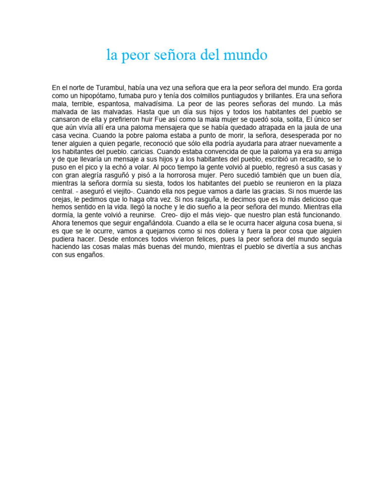 la peor señora del mundo resumen | PDF
