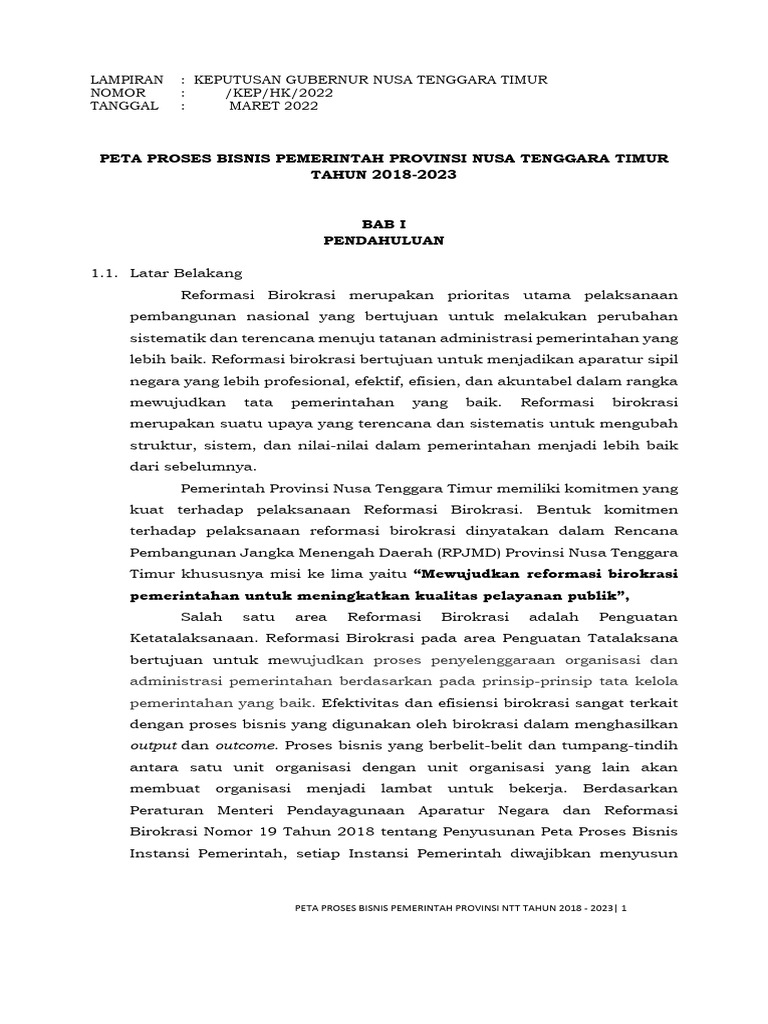 Peta Proses Bisnis NTT 2018-2023 | PDF