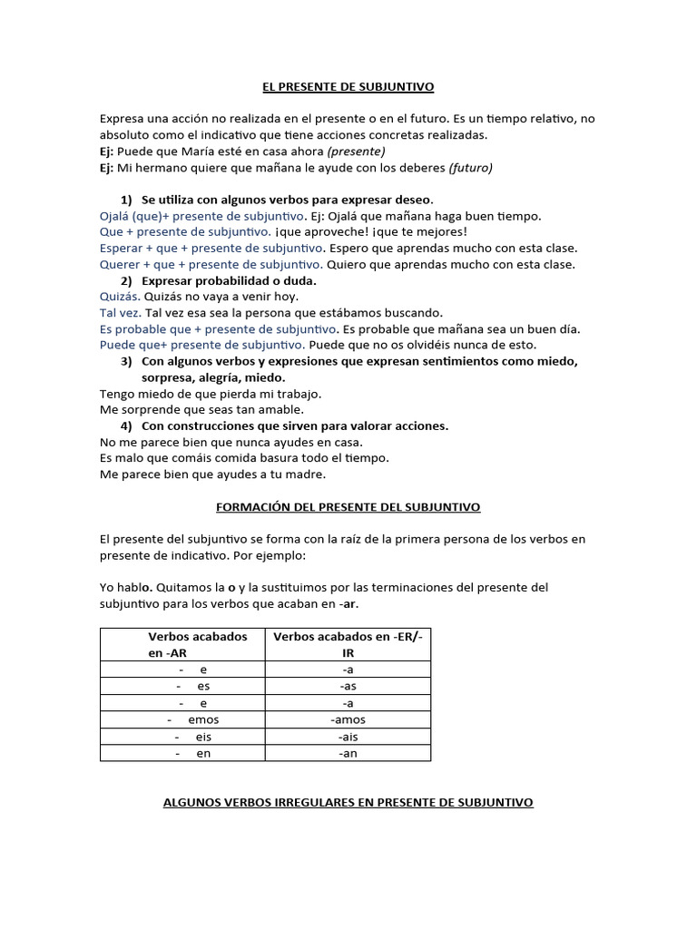 El Presente de Subjuntivo | PDF