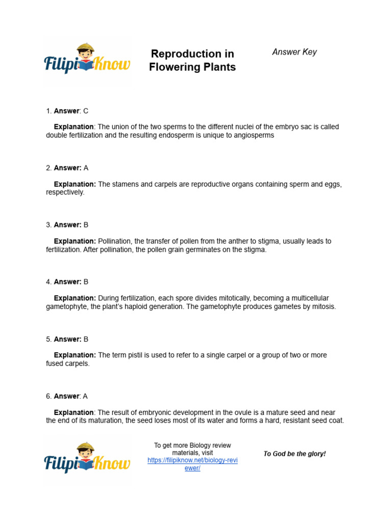 Reproduction in Flowering Plants Answer Key | PDF | Seed | Germination