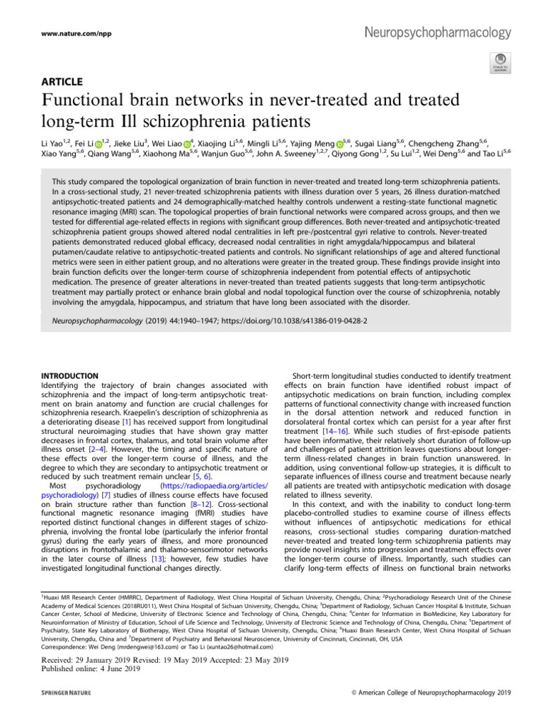 Functional Brain Networks in Never-Treated and Treated Long-Term Ill Schizophrenia Patients ...