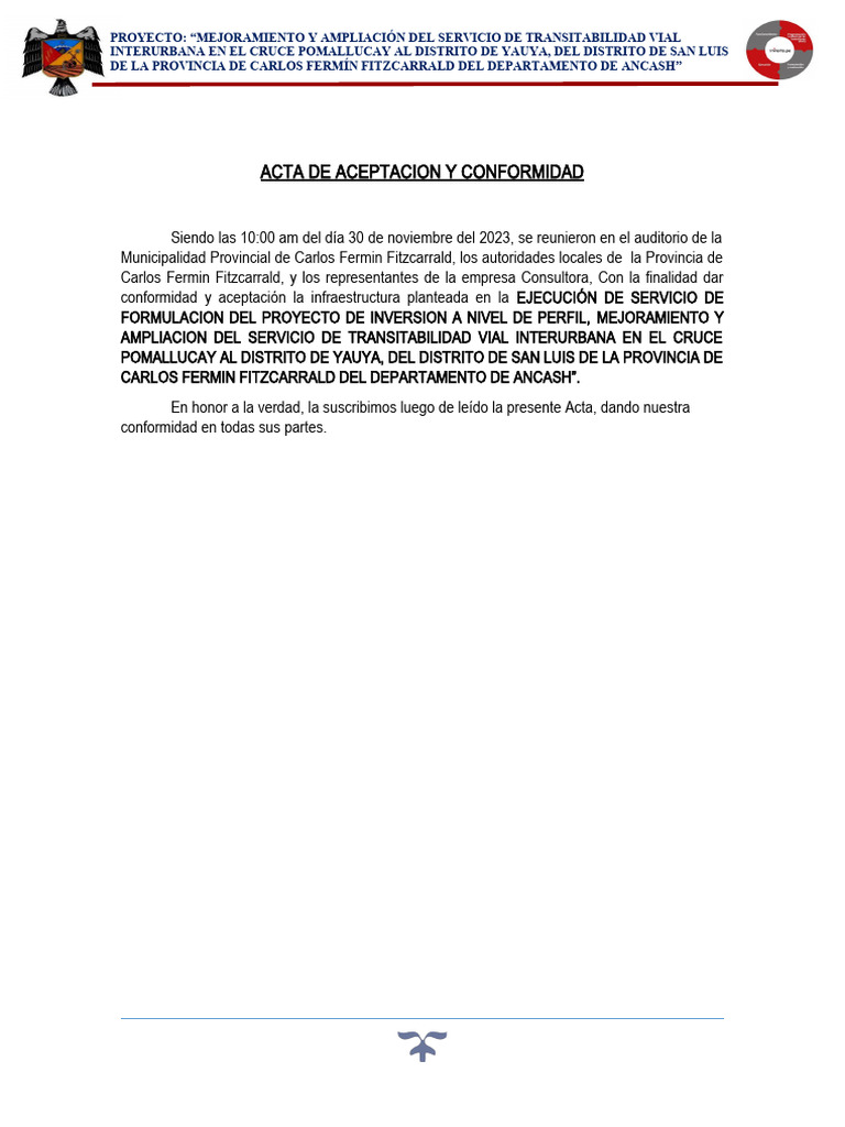 Acta de Aceptacion y Conformidad | PDF