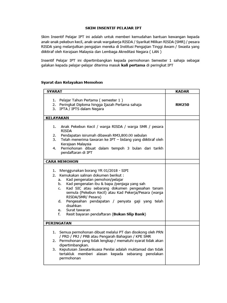 Yr Skim Insentif Pelajar Ipt | PDF