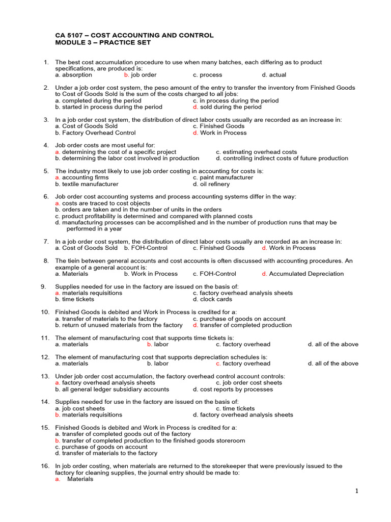 Ca 5107 - Cost Accounting and Control Module 3 - Practice Set | PDF