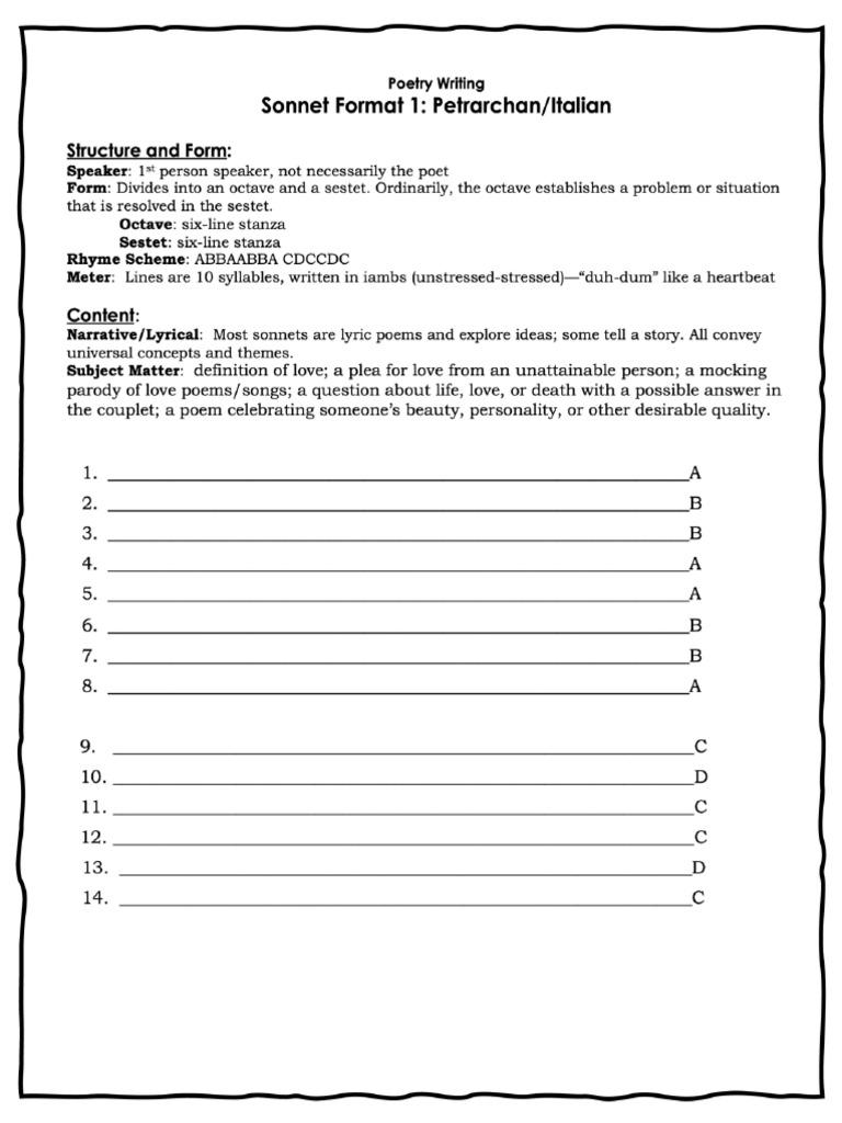 Sonnet - Shakespearean & Petrarchan - Poetry Writing | PDF