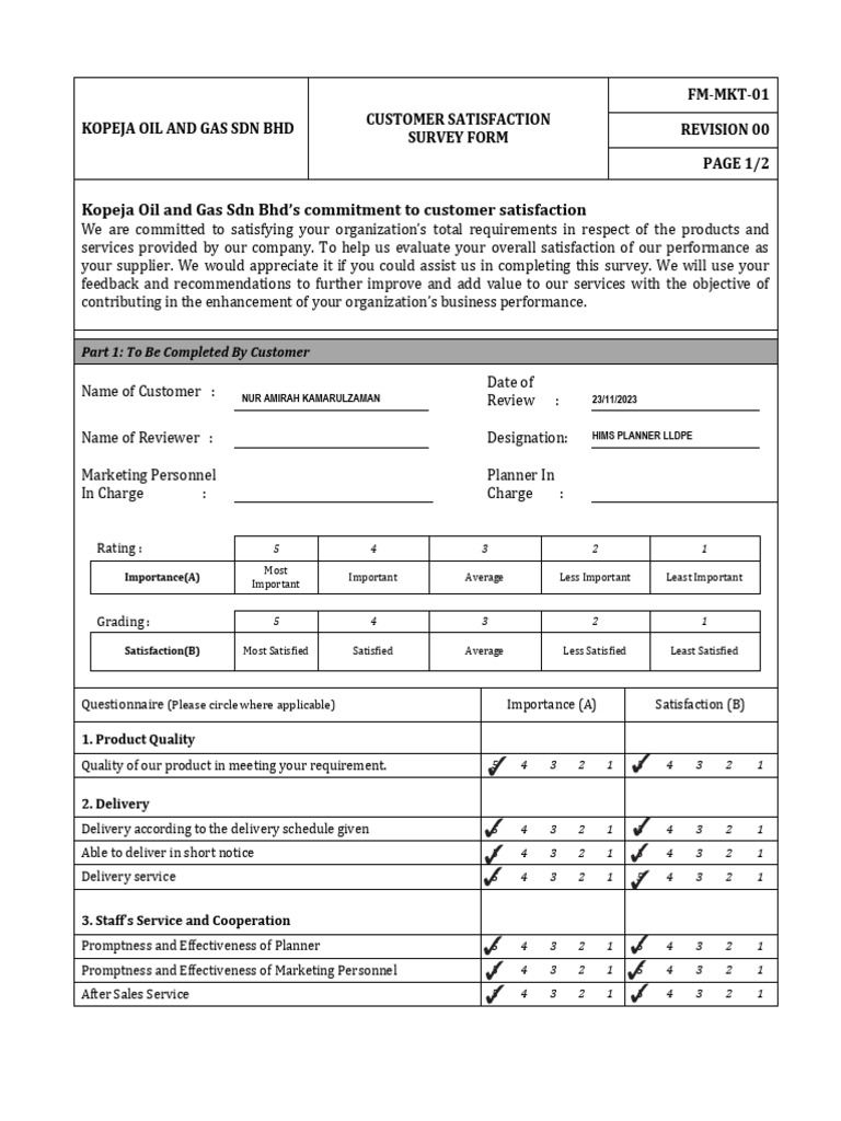 Kopeja Oil & Gas Customer Survey | PDF | Customer Satisfaction | Customer