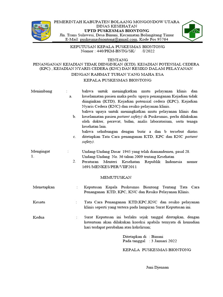 9.1.1.6 SK Penanganan KTD, KPC, Dan KNC MJ | PDF