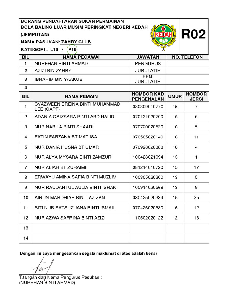 BORANG R02 Bola Baling B16 | PDF