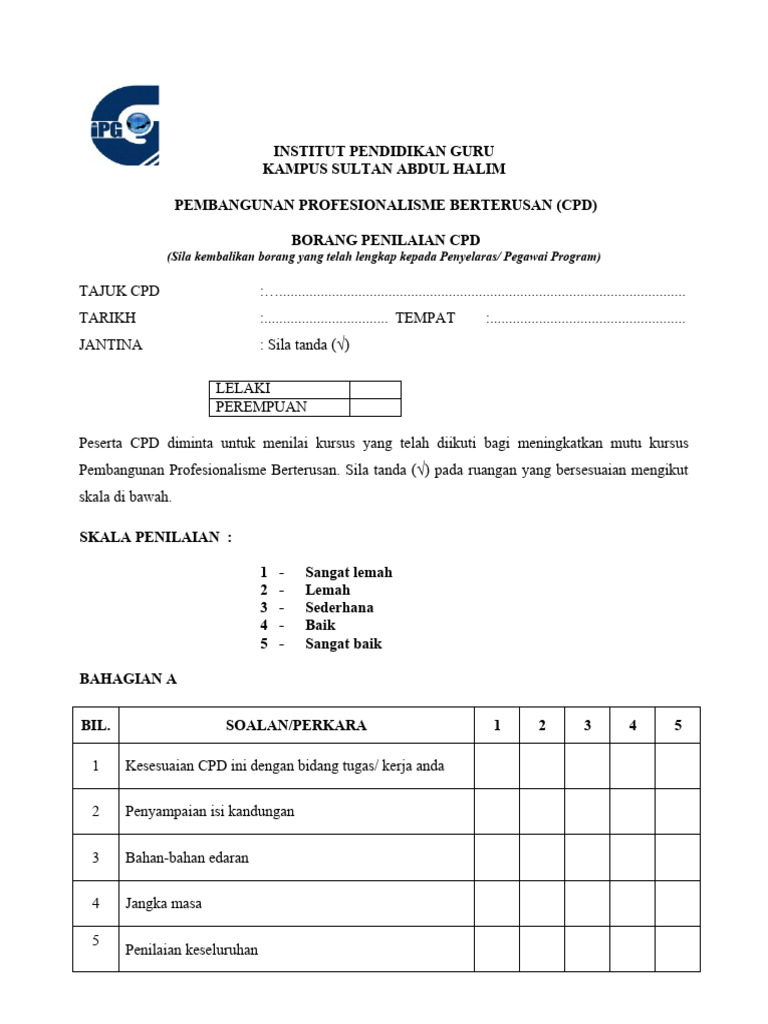 Borang Penilaian CPD | PDF