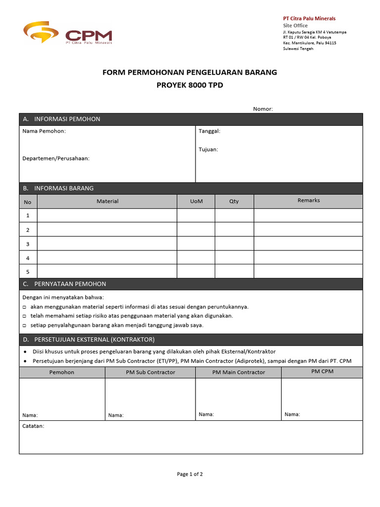 Form Permohonan Pengeluaran Barang | PDF