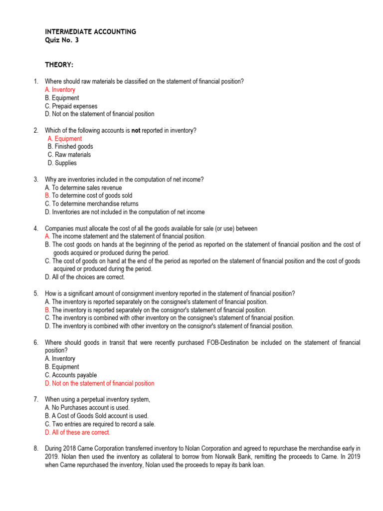 Intermediate Accounting Practice Handouts | PDF | Inventory | Cost Of Goods Sold