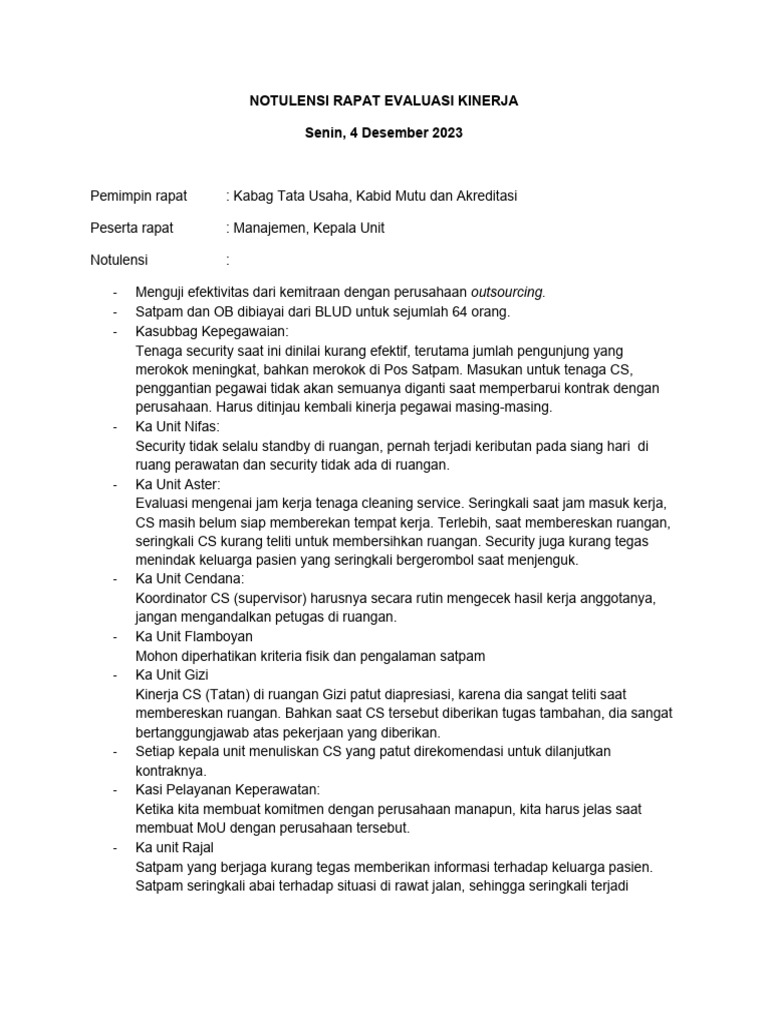 Notulensi Rapat Evaluasi Kinerja | PDF