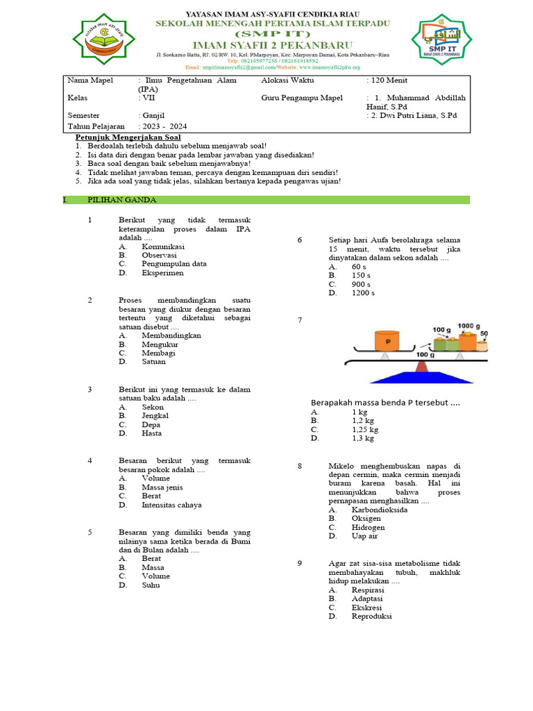 Naskah - Soal - Pas - Ganjil - Ipa - Kelas - 7 | PDF